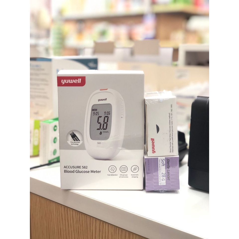 Yuwell 582 Blood Glucose Meter set with Blood Lancet Pen, (2x25's ...