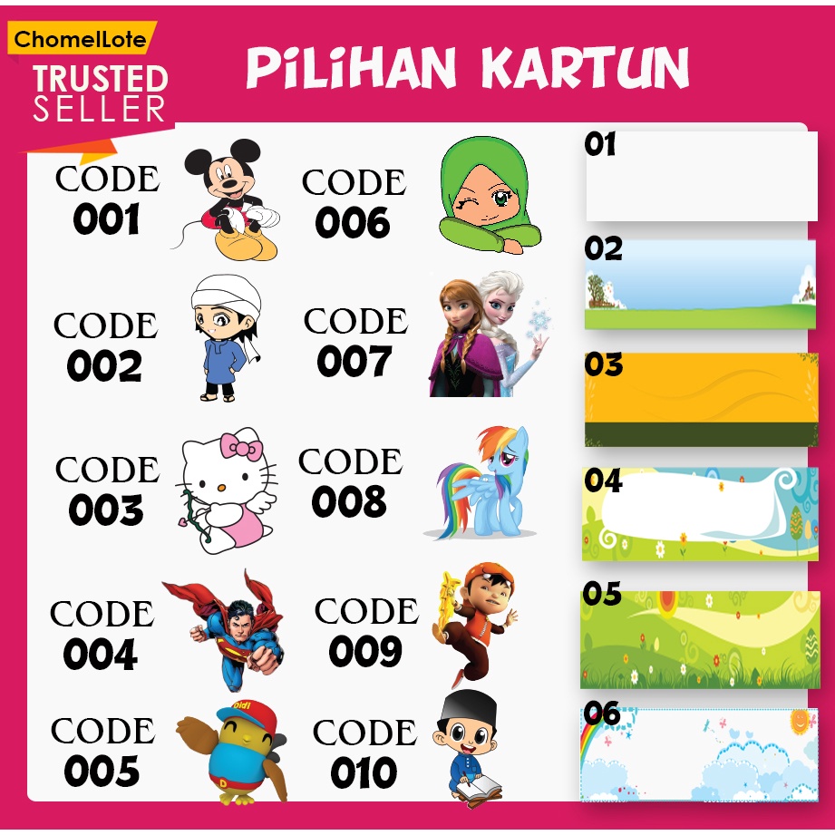 Kartun Sticker Nama, Sticker Buku, Sticker Nama Waterproof, Sticker ...