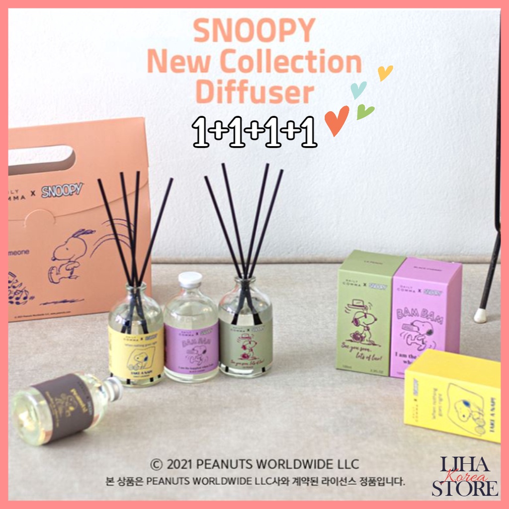 🎈1+1+1+1)DailyComma Snoopy Diffuser "NEW" Collection Diffuser 100ml 4p Gift Set (+Gift Package ...