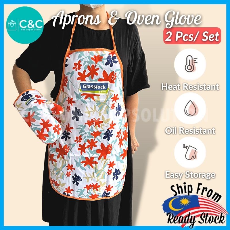 C&C 2pcs Apron and Oven Glove Set Baking Glove Kitchen Neck Apron ...