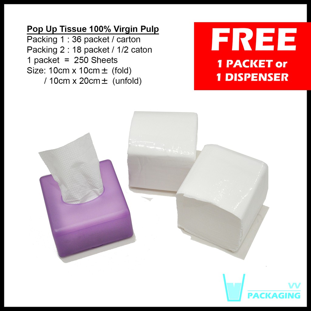 Pop Up Tissue 18 Pack 100% Virgin Pulp (1/2 carton 18 pack) | Shopee ...