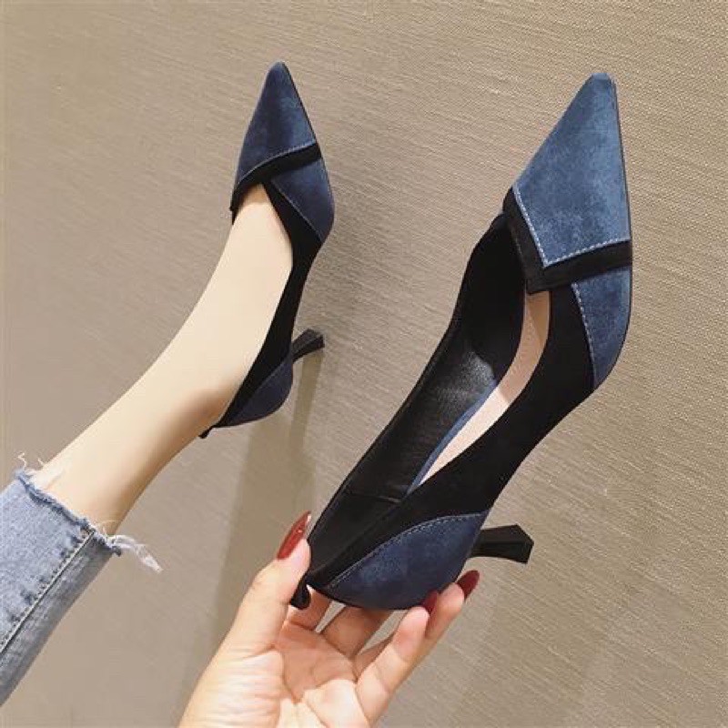 Kasut Tinggi Baldu Biru 5cm | Shopee Malaysia
