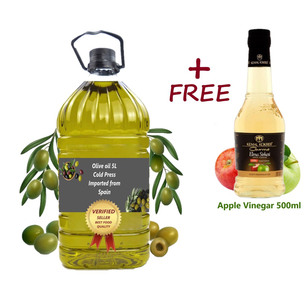 Olive Oil 5L FREE Apple Vinegar 500ml HALAL | Shopee Malaysia