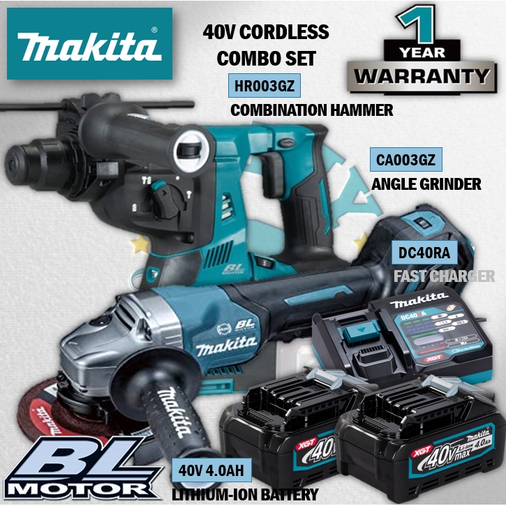 MAKITA 40V Cordless Combo Set RM4070 ( HR003GZ Combination Hammer & GA003GZ Angle Grinder ...