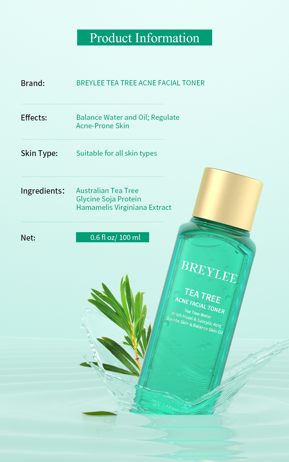 BREYLEE Acne Treatment Toner Moisturizer Skincare Face Serum Pimple ...