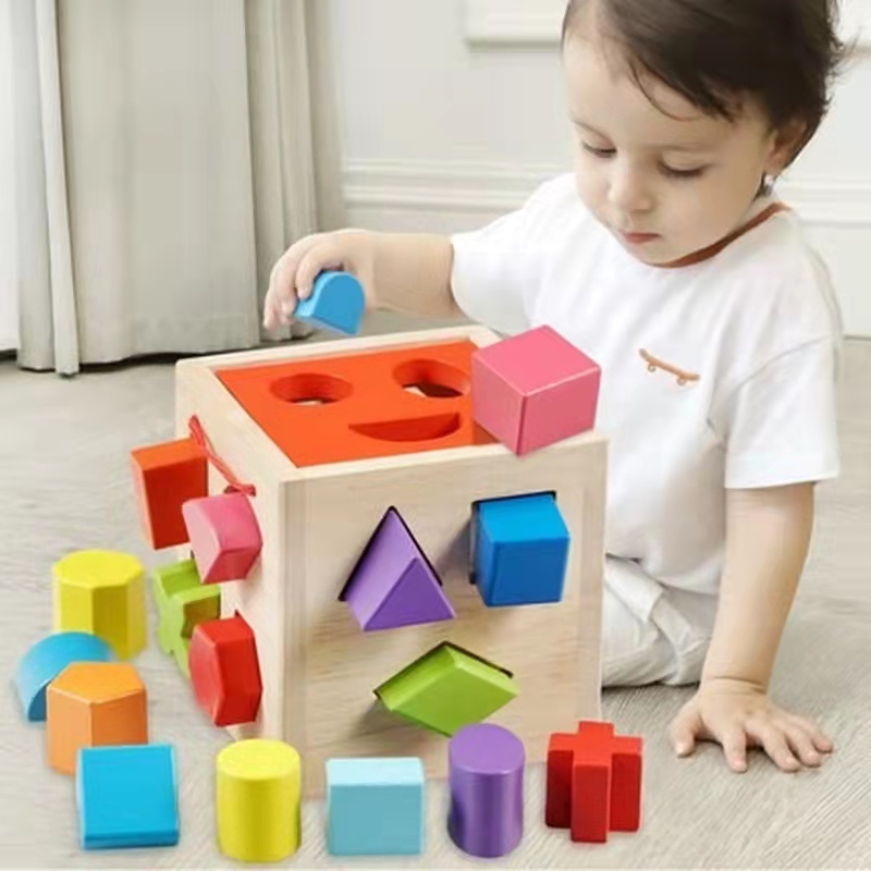 Wooden Blocks Matching Toy with Cube Shape/Number/Colors For Kids ...