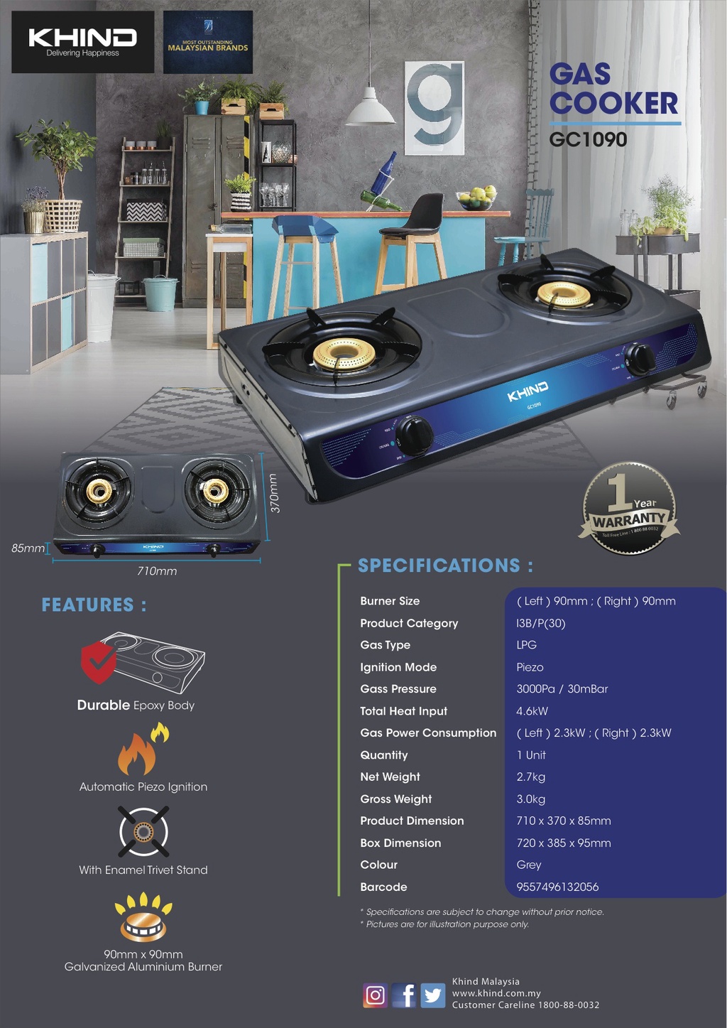 Khind GC1090 Gas Stove Gas Cooker Gas Hob Dapur Gas Stainless Steel ...