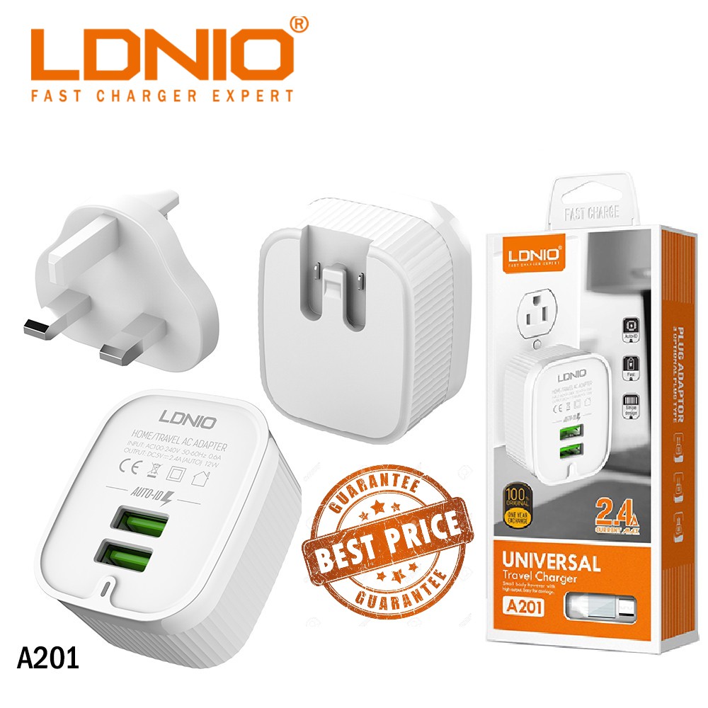 LDNIO A201 2.4A 2 USB Output Fast Charge Auto ID USB Charger 100% ...