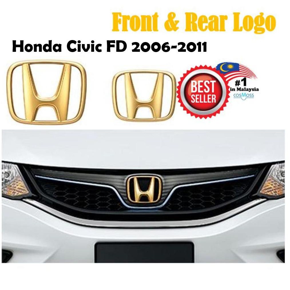 (2 PCS) Honda Civic FD 2006 - 2011 Gold Type-R Front & Rear Logo(Badge ...