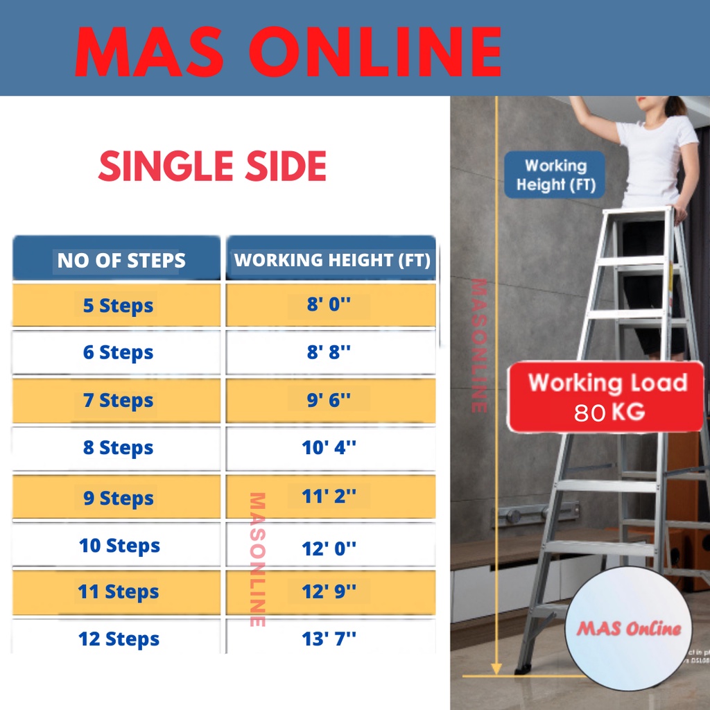Everlas 11 Steps Single Sided Ladder Aluminium Tangga Lipat Stairs ...
