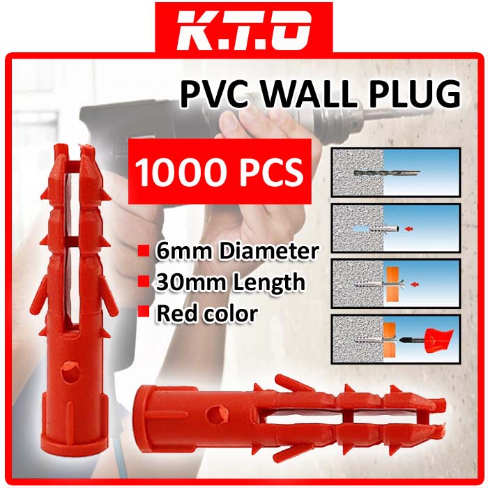 1000 Pcs Red / Grey Plastic PVC Wall Plug 6mm x 30mm / 砖墙孔胶塞 | Shopee ...