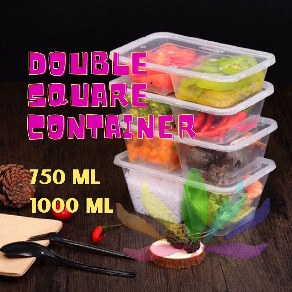 LADY ELINE Double Rectangular Reusable Transparent Disposable Container ...