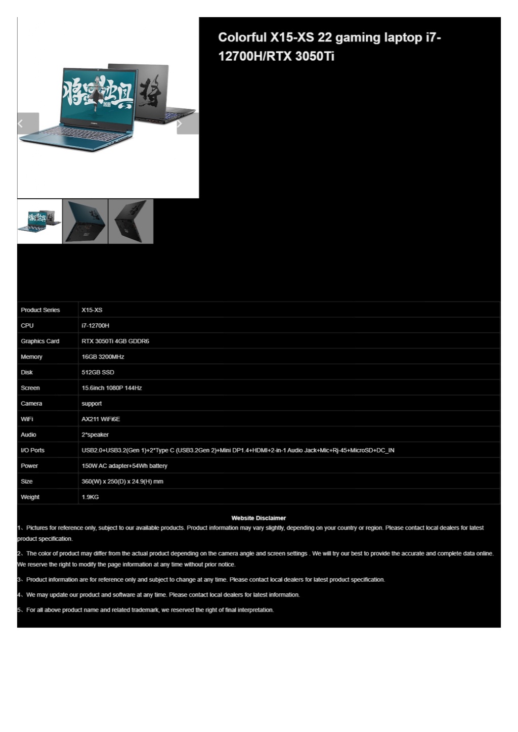 Colorful X15-XS 22 Gaming Laptop - Blue (I7-12700H/16GD4/512SSD ...