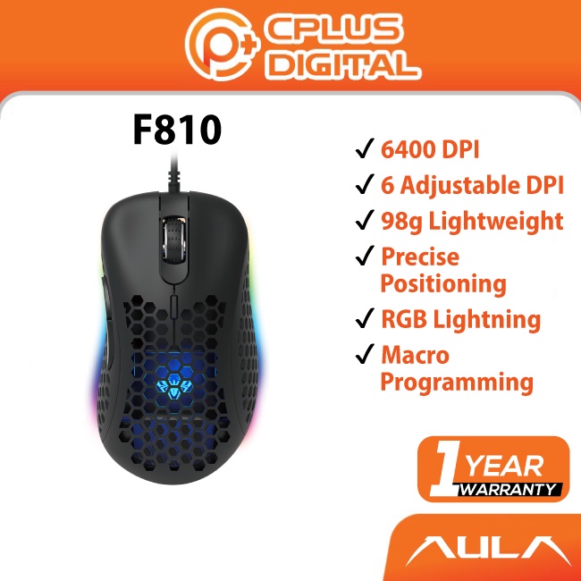 AULA F810 Pro Wired Gaming RGB 6400 DPI Light Weight Optical Mouse with ...