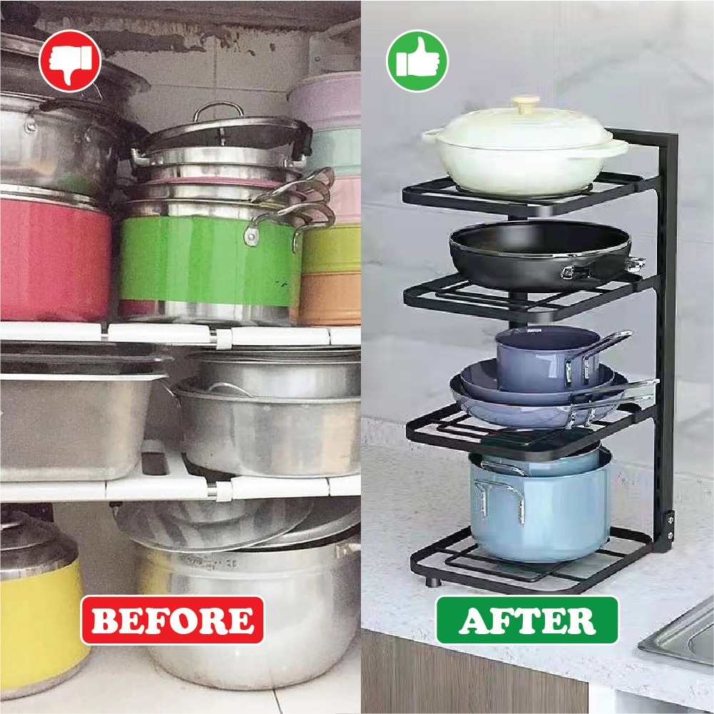 Rak Periuk Kuali Penutup Dapur Pot Wok Rack Pan Organizer Adjustable ...