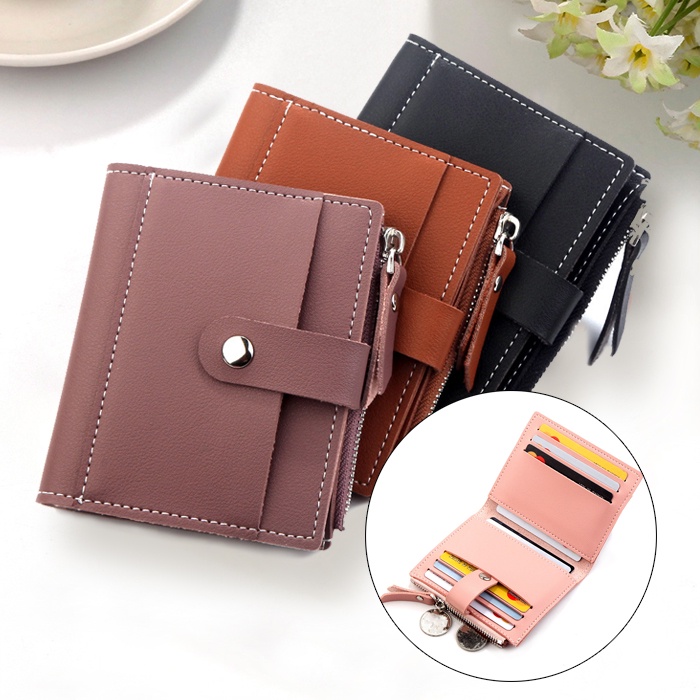 BBD Mini Plain Short Purse Women's Fashion Zipper Button Coin Wallet ...