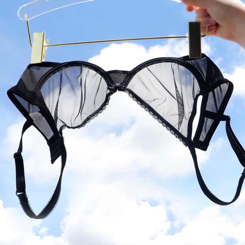 Black Mesh Transparent Lace Bra Top Plus Size 40 42 Ultra Thin Sponge ...