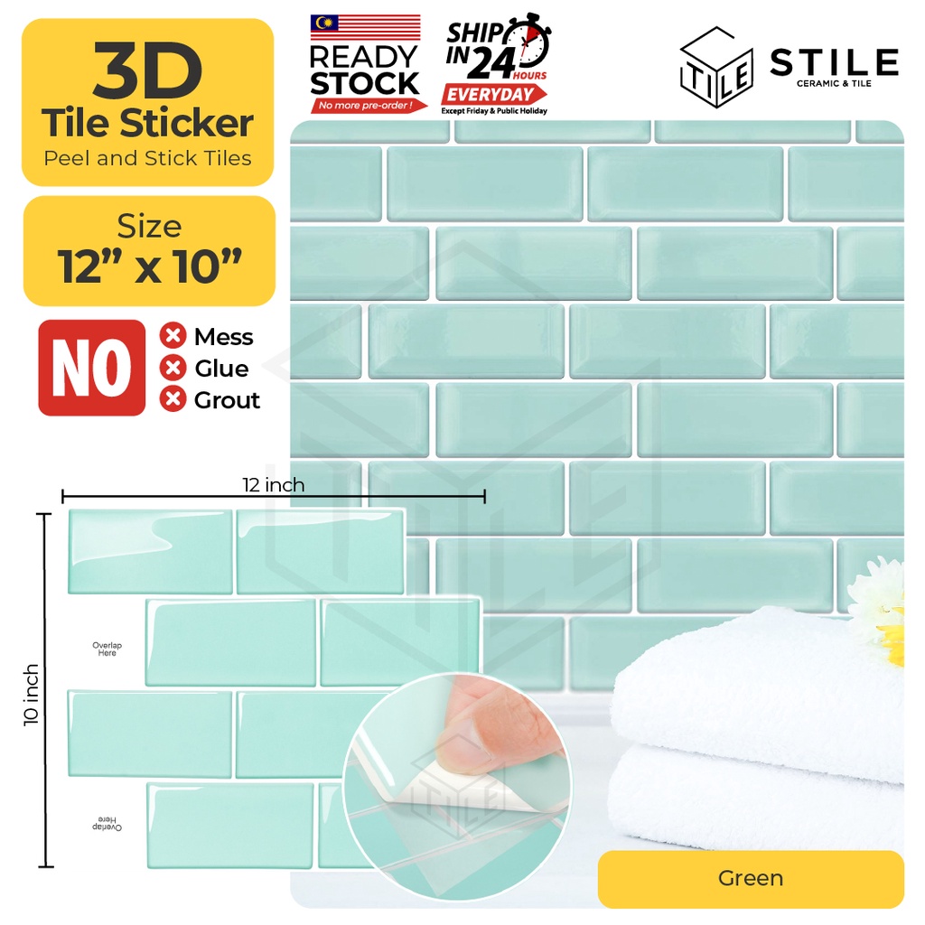 1PCS 3D Tiles Sticker Brick Kitchen Bathroom Wall Tiles Sticker Self ...