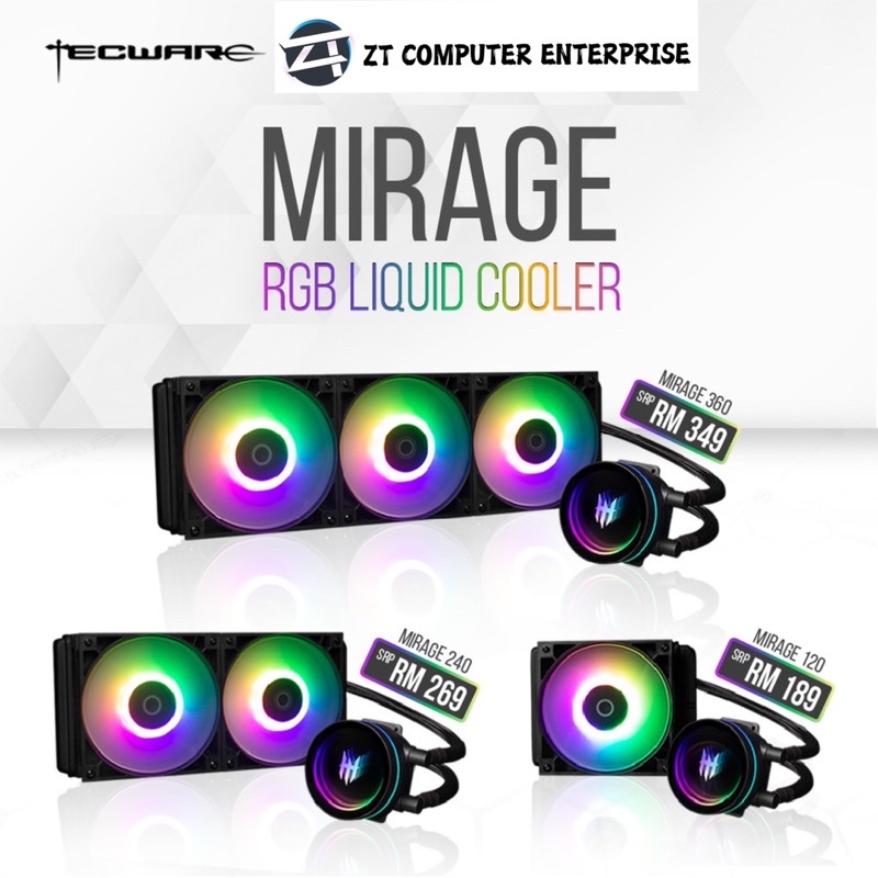 TECWARE Mirage 120MM 240MM 360MM ARGB AIO Cooler - (BLACK / WHITE) LGA ...