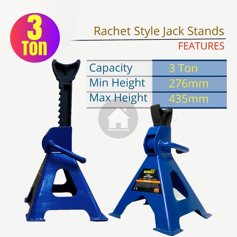 ESKO - RACHET STYLE 3 TON JACK STANDS, CAR JACK STANDS ( 3 TON ) 1 Pair ...