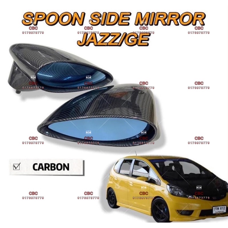 Spoon Side Mirror Jazz GE Carbon Glossy Black Blue Glass | Shopee Malaysia