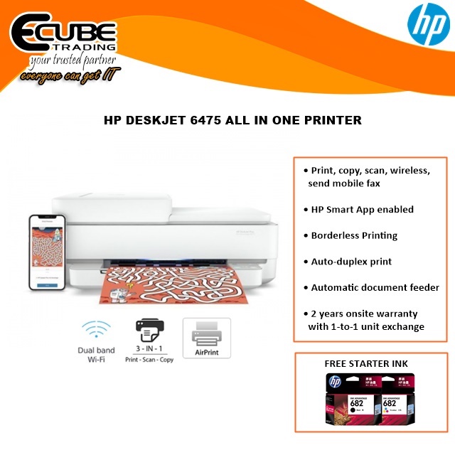 HP 6475 DeskJet Plus Ink AIO Printer (Print/ Scan/ Copy/ Fax/ Duplex ...