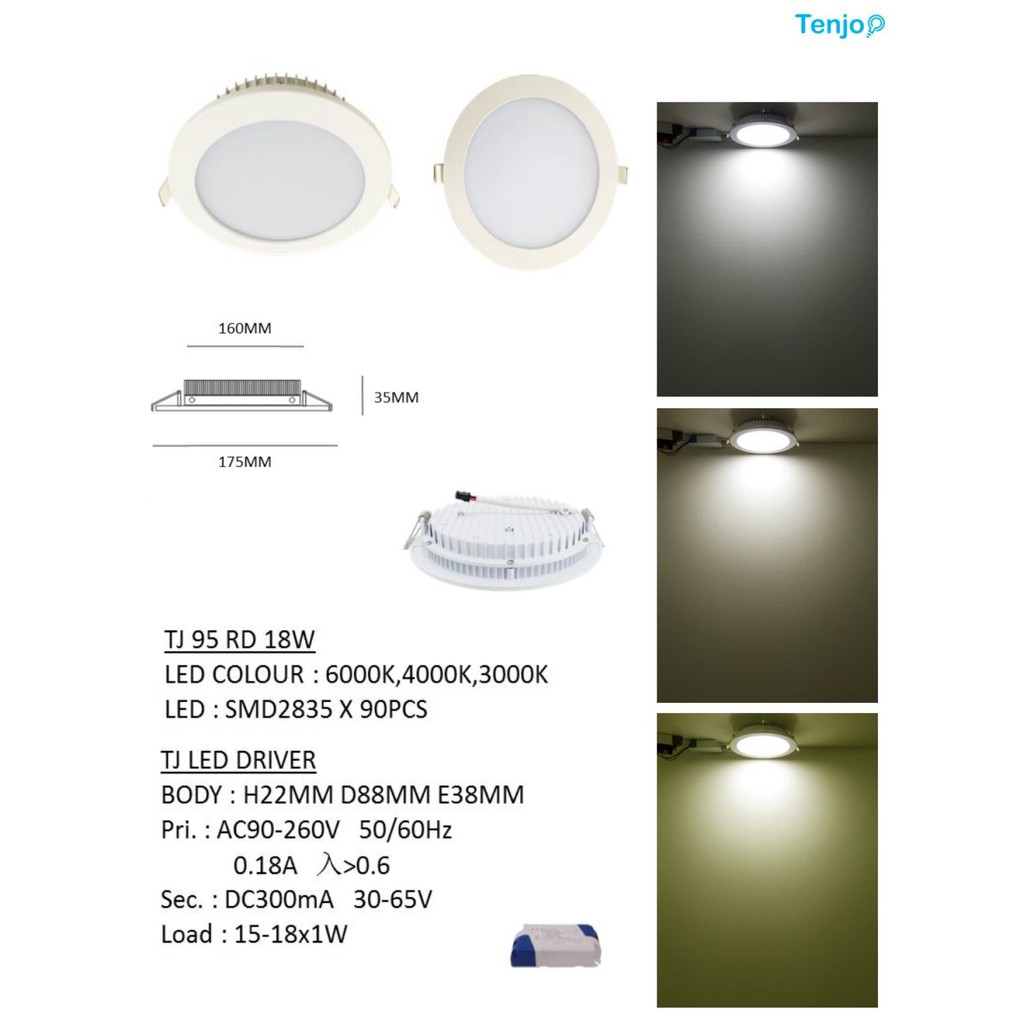 TENJO 12W/18W LED DOWN LIGHT 4 INCH/6 INCH ROUND D/LITE TJ 95 | Shopee ...