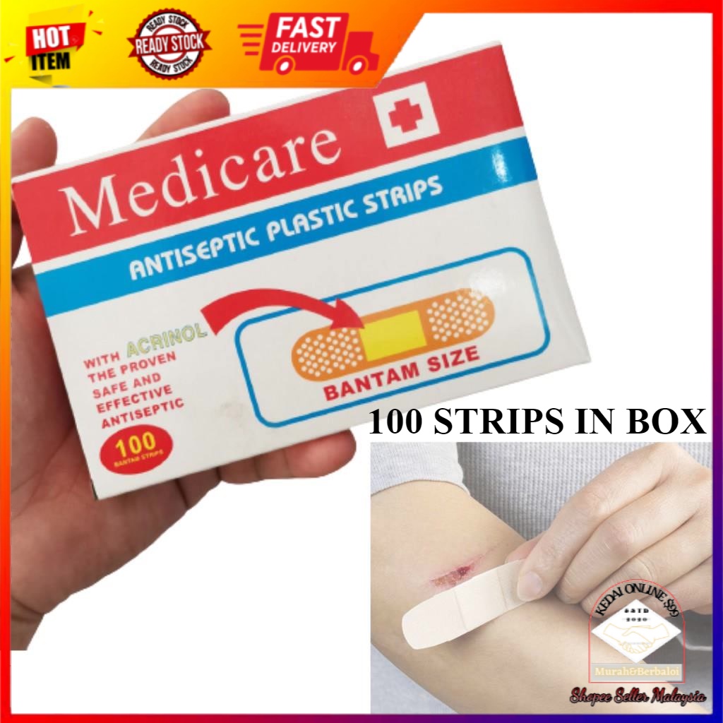 BORONG MEDICARE Antiseptic Plastic Plaster Tampal Luka - 100 Strips In ...
