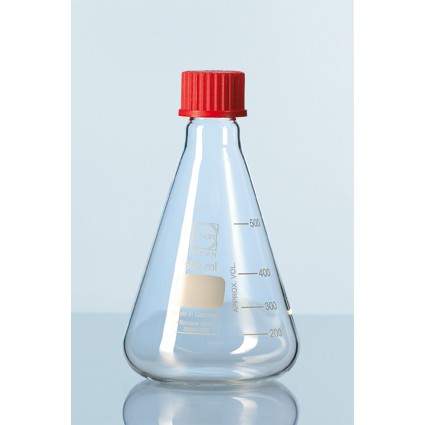 DURAN® Erlenmeyer Flask, Narrow Neck with DIN thread, with PBT cap ...