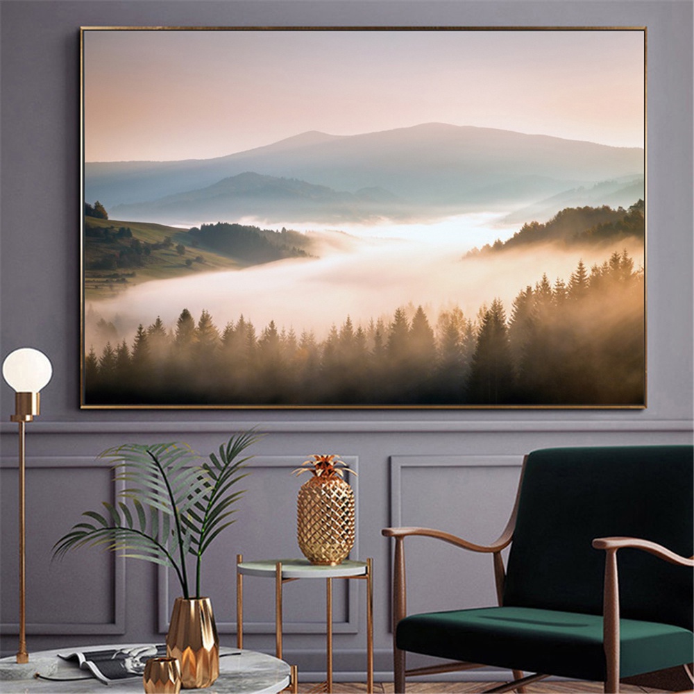 Mountain Forest Landscape Canvas Painting Nature Scenery Prints and ...
