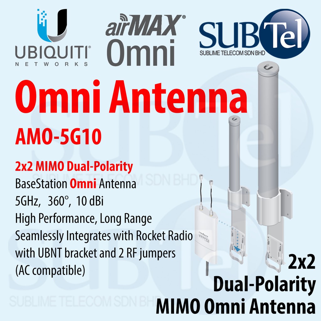 AMO-5G10 Ubiquiti Networks 5 GHz 13 dBi AirMax 2x2 MIMO Omni WiFi ...