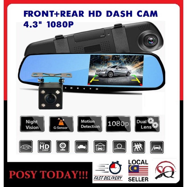 4.3Inci 1080P HD Penuh DVR DVR Kereta Pemuka Cam Depan dan Belakang ...