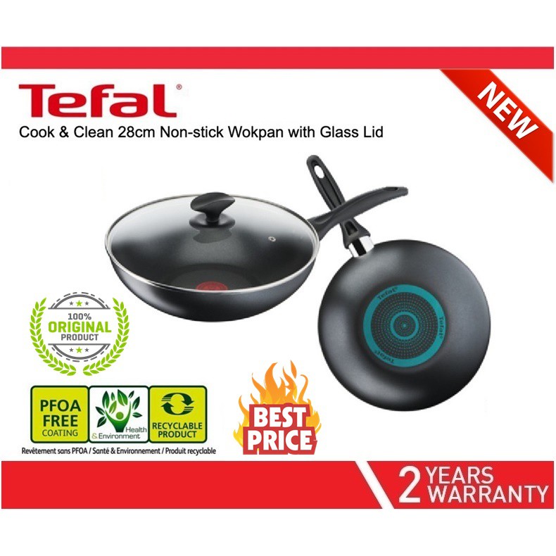 🔥 BEST OFFER 🔥 TEFAL Cook & Clean 28cm Non Stick Wokpan with Glass Lid (Deep Wok) - [ READY ...