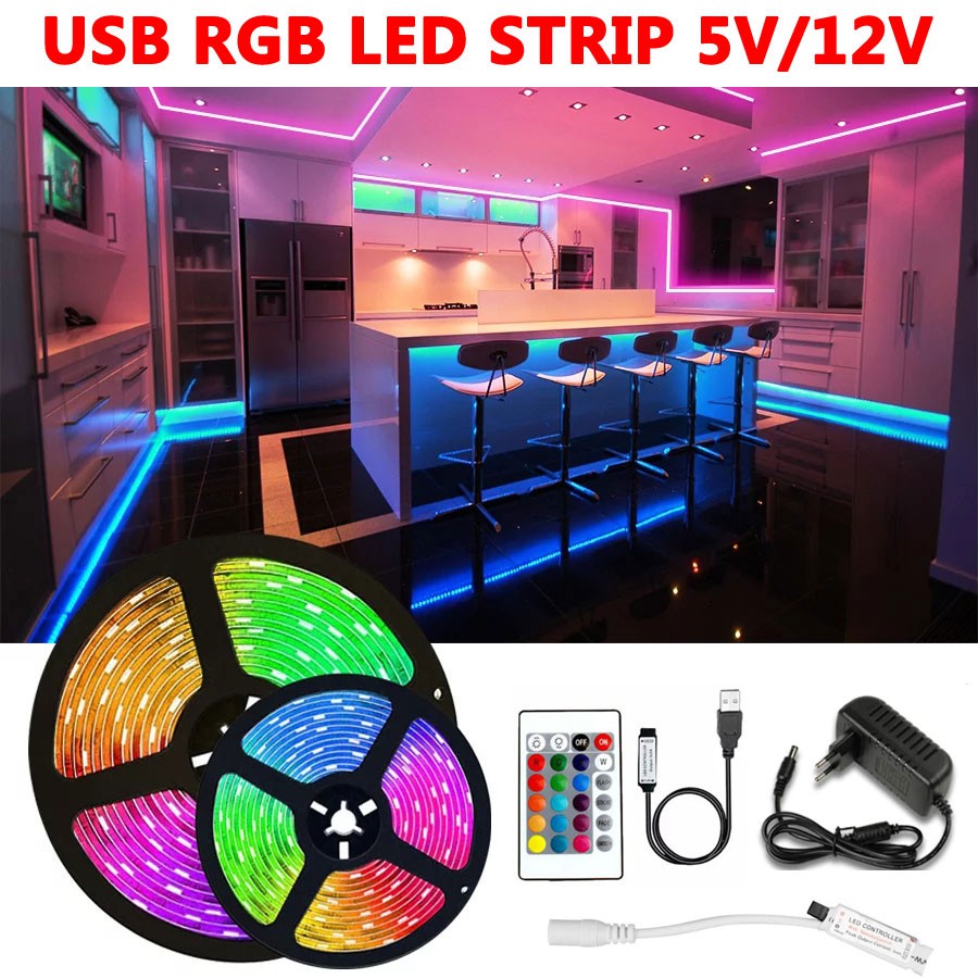 5M USB 12V RGB LED Strip 3Keys 10Keys 24Keys 44Keys SMD2835 Flexible ...