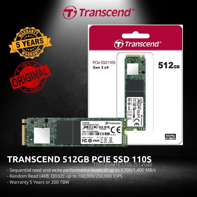Transcend NVMe PCIe Gen3 x4 MTE110S M.2 SSD 512GB | Shopee Malaysia
