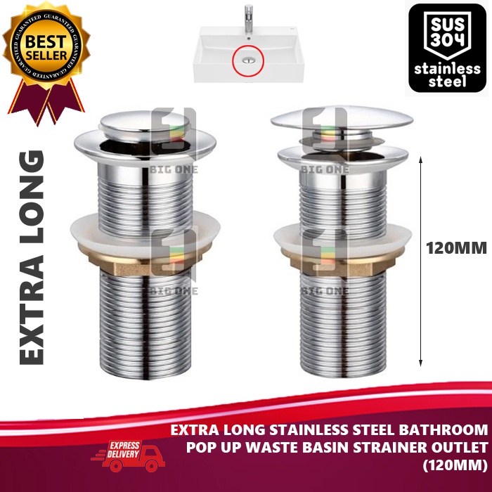 (LONG TYPE 120MM) 32MM 1-1/4" STAINLESS STEEL BATHROOM WASH BASIN PRESS ...