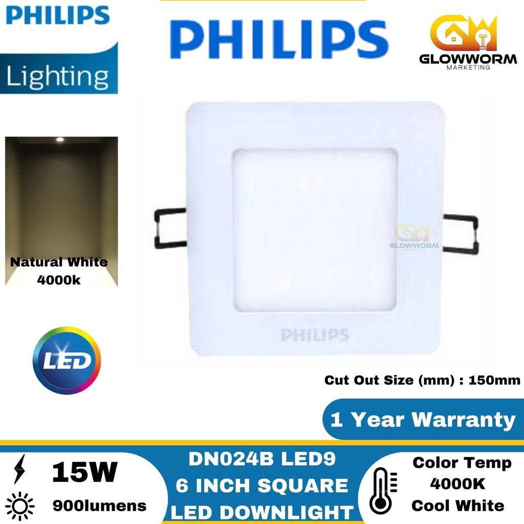 Philips DN024B LED9 Downlight Square 6 Inch (15W 4000K) | Shopee Malaysia