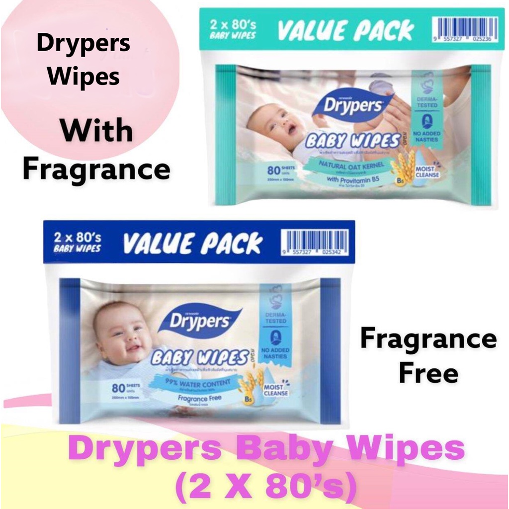 Drypers Baby Wipes 80's 200mm x 150mm Natural Oat Kernel | Shopee Malaysia