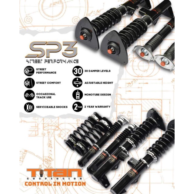 Honda Stream RN1 RN2 RN3 RN4 RN5 - TITAN SP3 Series Adjustable Coilover ...
