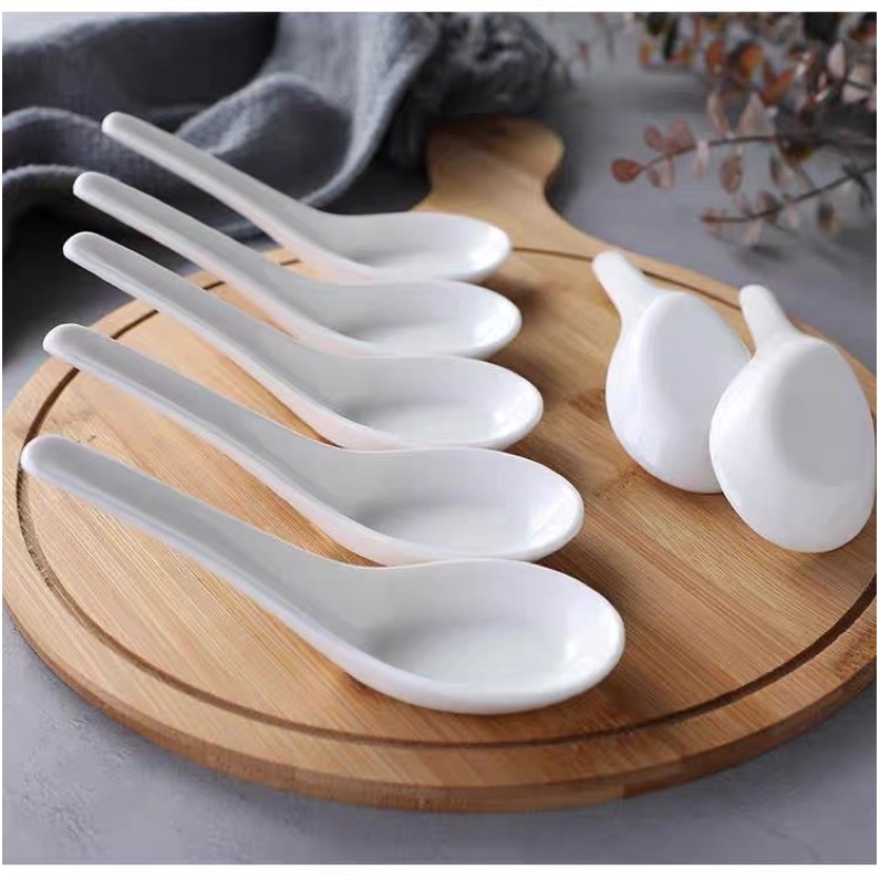 [6 Piece] Porcelain Chinese Spoon / Soup Spoon / Chinese Ceramic Rice ...