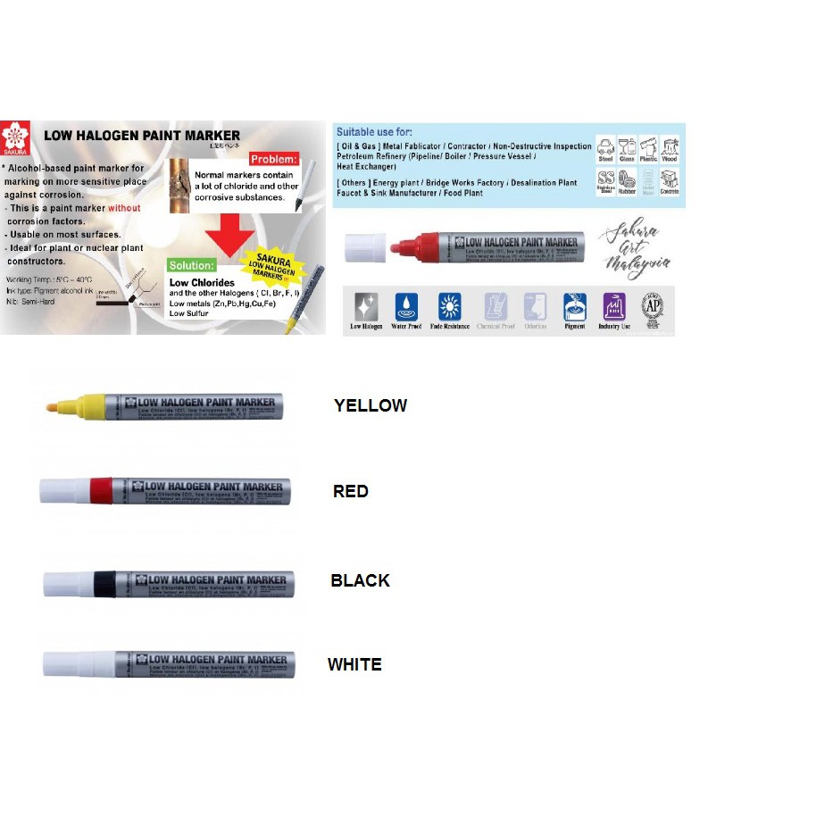 Sakura Low Halogen Paint Marker RED,YELLOW,BLACK &WHITE COLOR | Shopee ...
