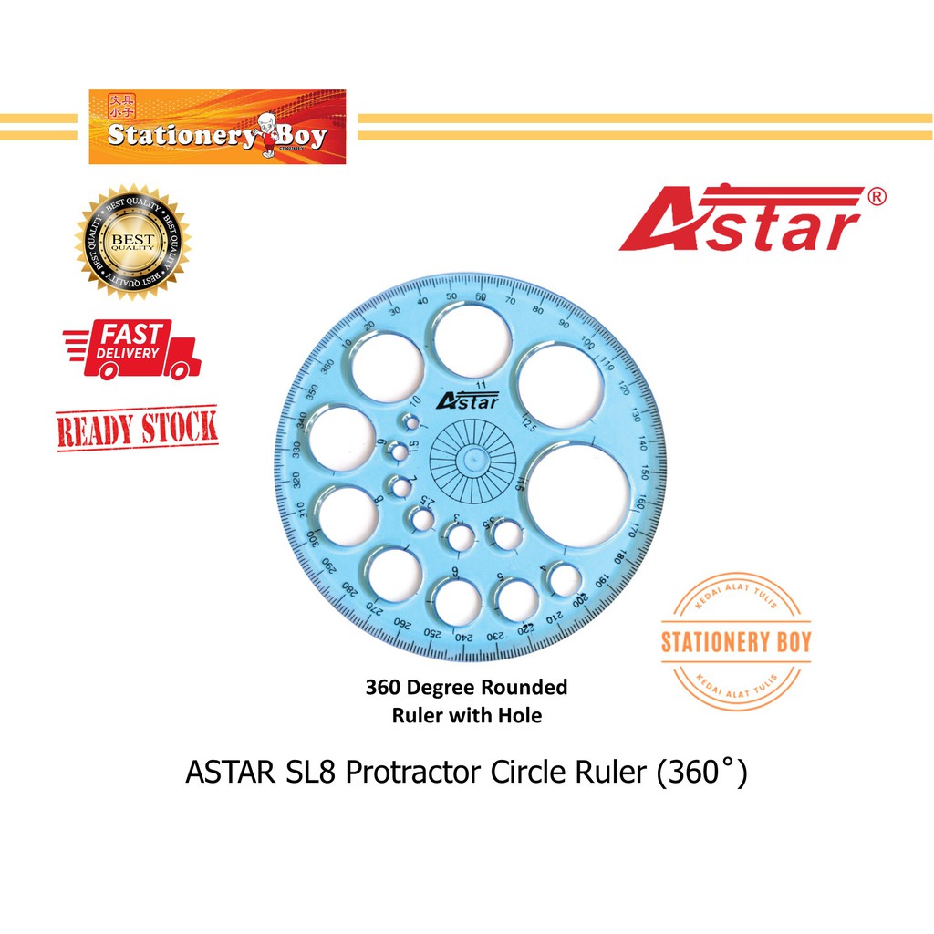 ASTAR 360 Degree Circle Ruler with Holes / Prtotractor / Jangka Sudut ...