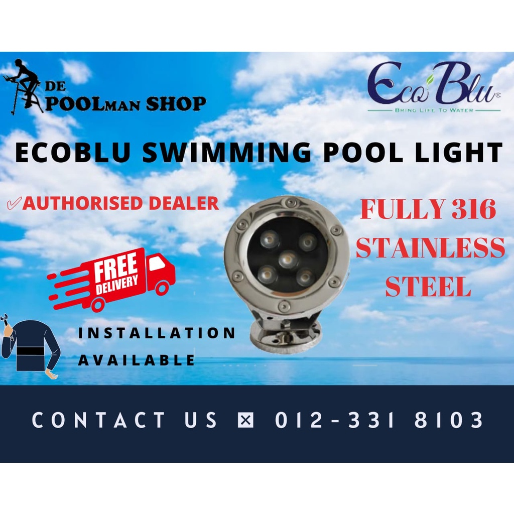 ECOBLU BL5 LED 5W/12V (WARM WHITE) FULLY STAINLESS STEEL - UP STANDING TYPE - SWIMMING POOL ...