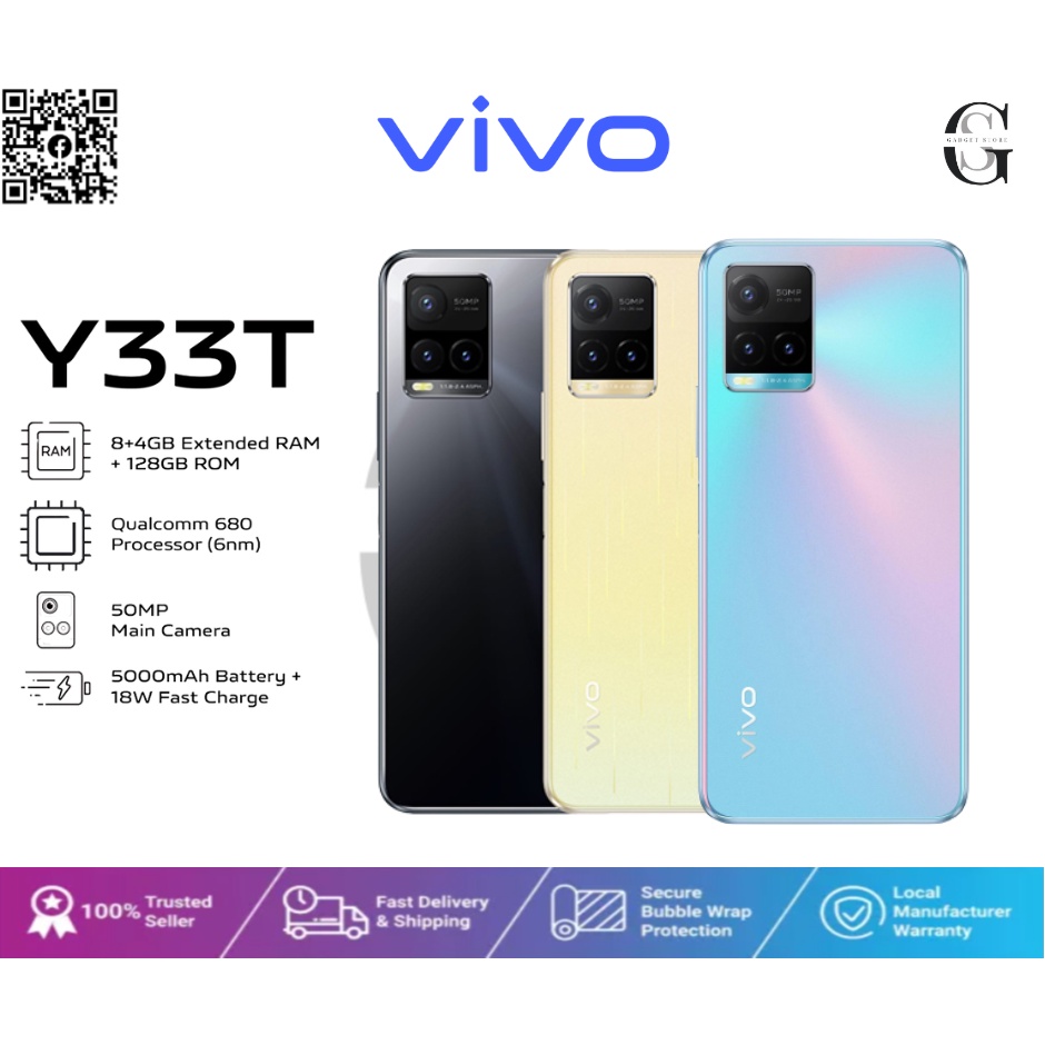 vivo Y33T | 8GB+4GB Extended RAM + 128 ROM | 5000mAh Battery+18W Fast Charge | 1 Year vivo ...