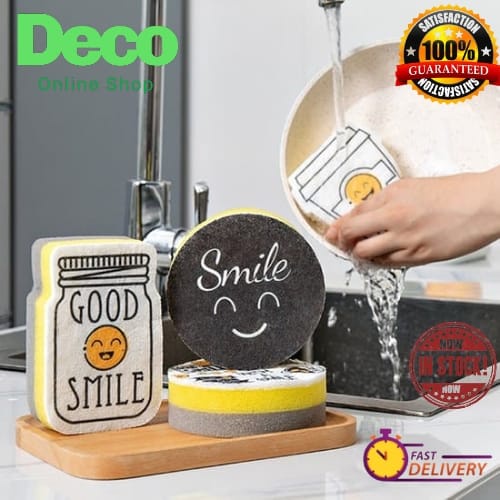 🔥READY STOCK🔥Span Cuci Pinggan Smile Cleaning Sponge Tahan Lama Buang ...