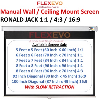 Manual Wall Ceiling Mount Projector Screen 1:1 4:3 16:9 100" Ronald ...