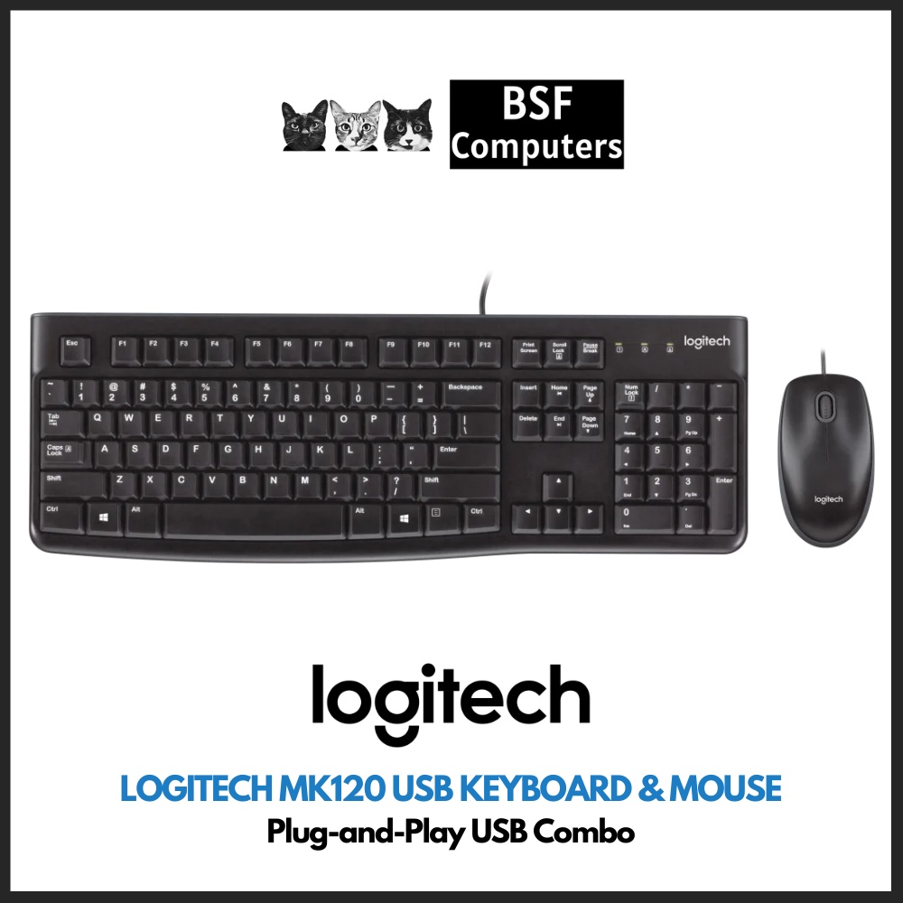 Logitech MK120 USB Keyboard and Mouse Combo / USB Plug & Play / Full ...