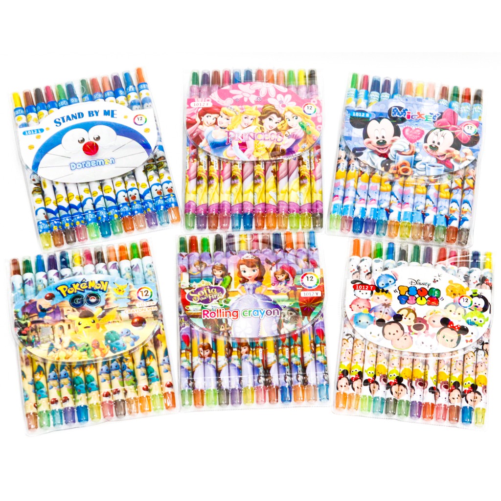 ROLLING CRAYON 12 PCS COLOR DRAWING CRAYON ROTATING CHARACTER PENCIL ...