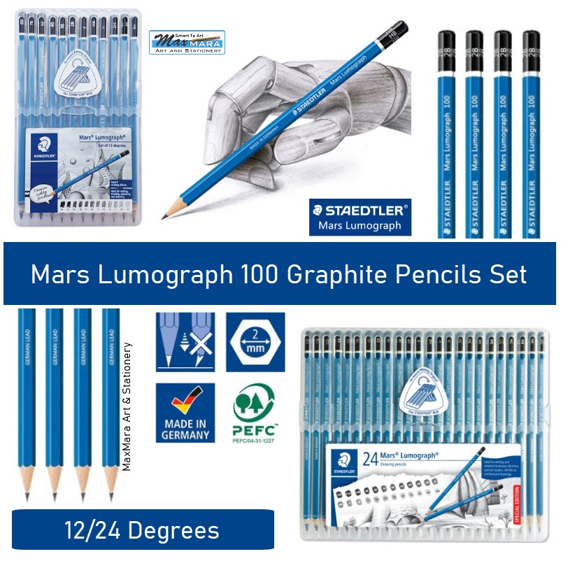 (MAXMARA Art)12/24 Degrees STAEDTLER Mars Lumograph 100 Professional Drawing Pencil Set | Shopee ...