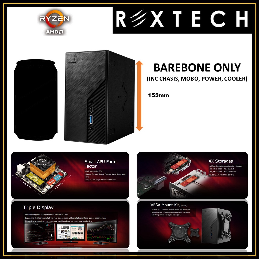 ASROCK DeskMini X300 Series Compact Desktop PC AMD RYZEN 5600G 5700G ...